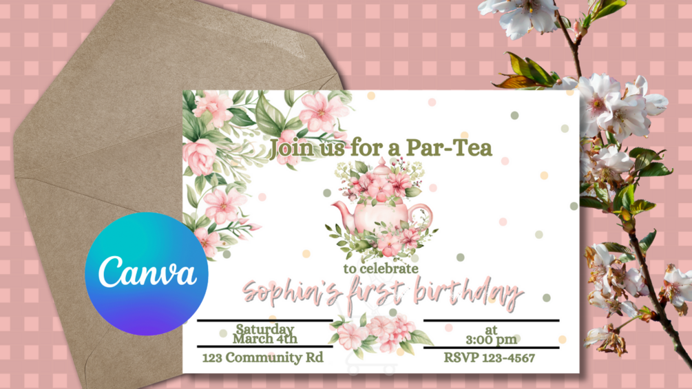 Canva Editable Floral Birthday Party Birthday Invitation 7x5 Landscape ...