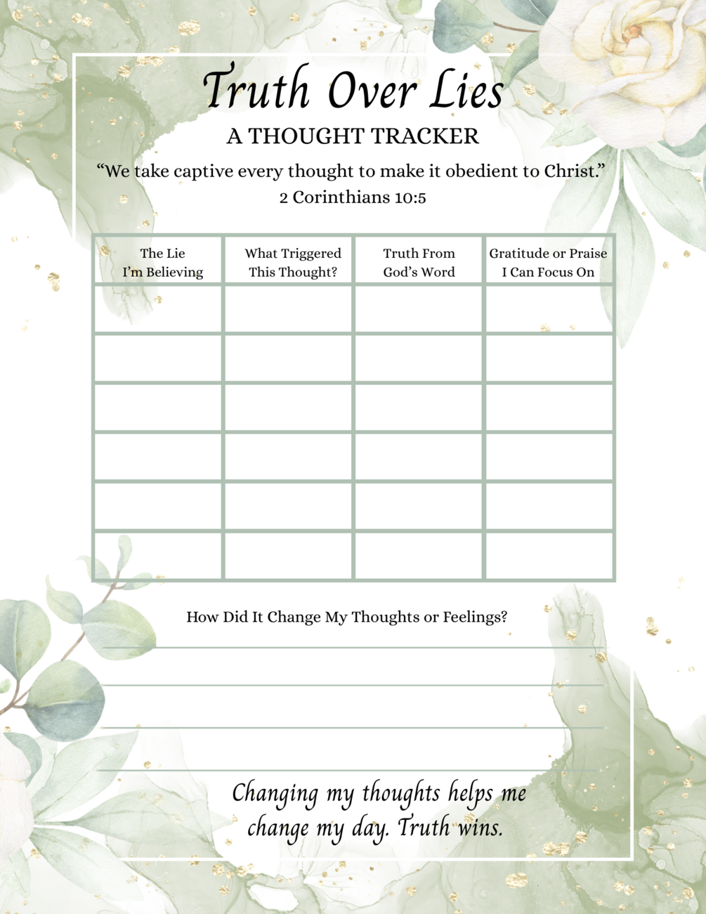 Free! Journal Page - Truth Over Lies Thought Tracker