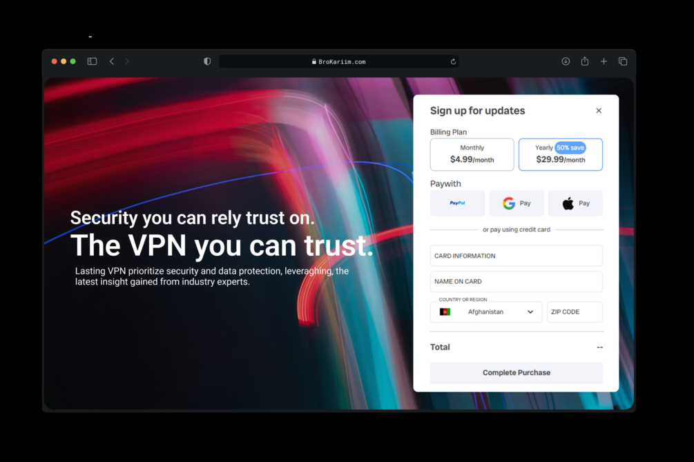 VPN Payment UI with Reactjs
