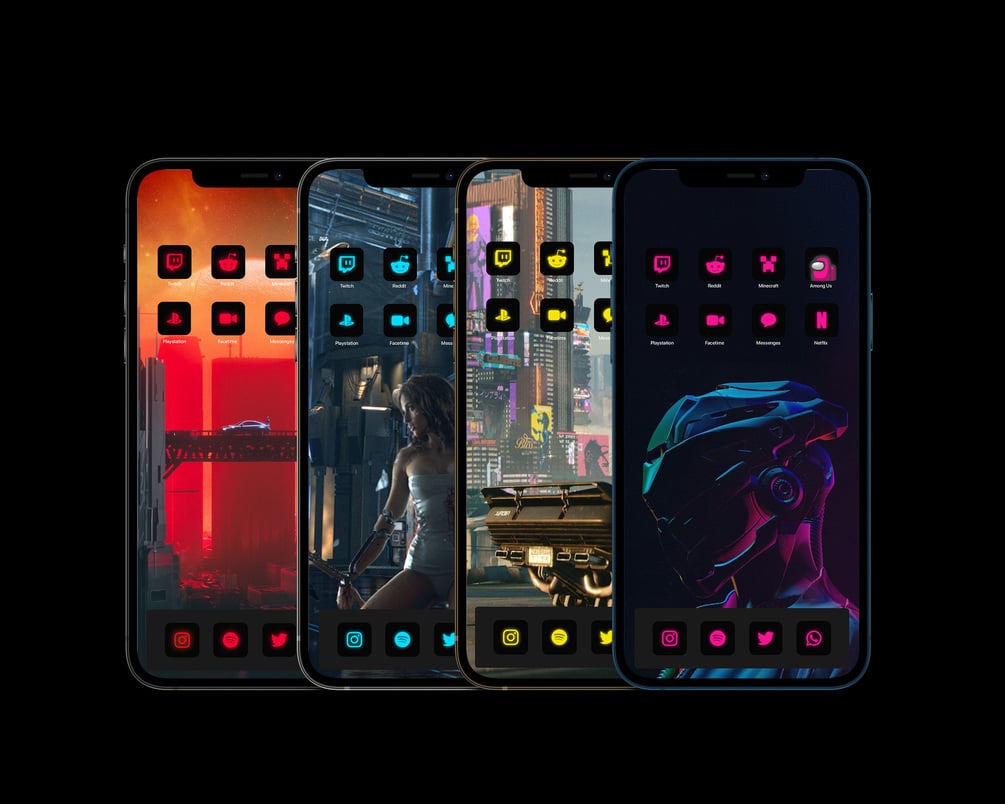 iOS 14 icons - Cyberpunk 2077 inspired neon colors