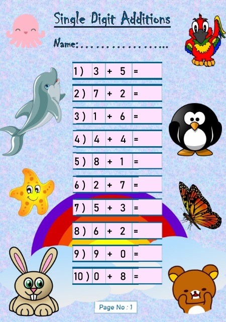 Arithmetic's worksheets for kids : Single Digit Addition & Subtraction ...