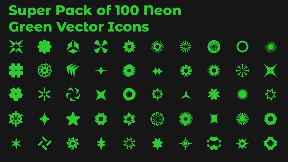 "Super Pack of 100 Vector Icons in Neon Green — Abstract Geometric and ...