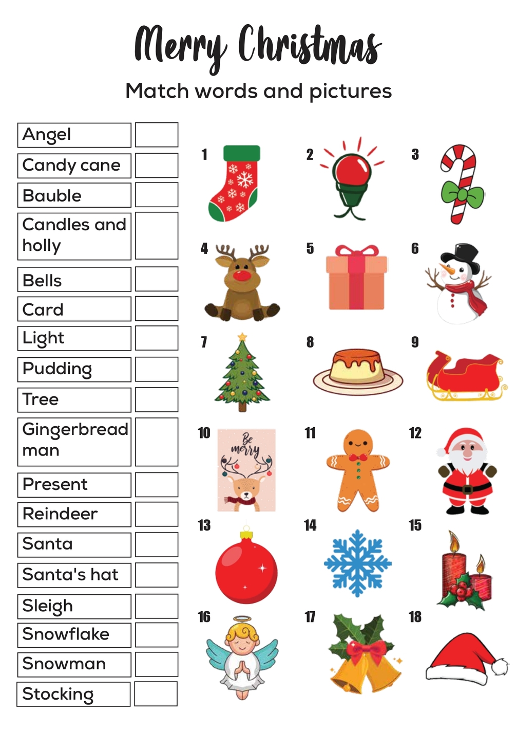 Christmas Match Words and Pictures