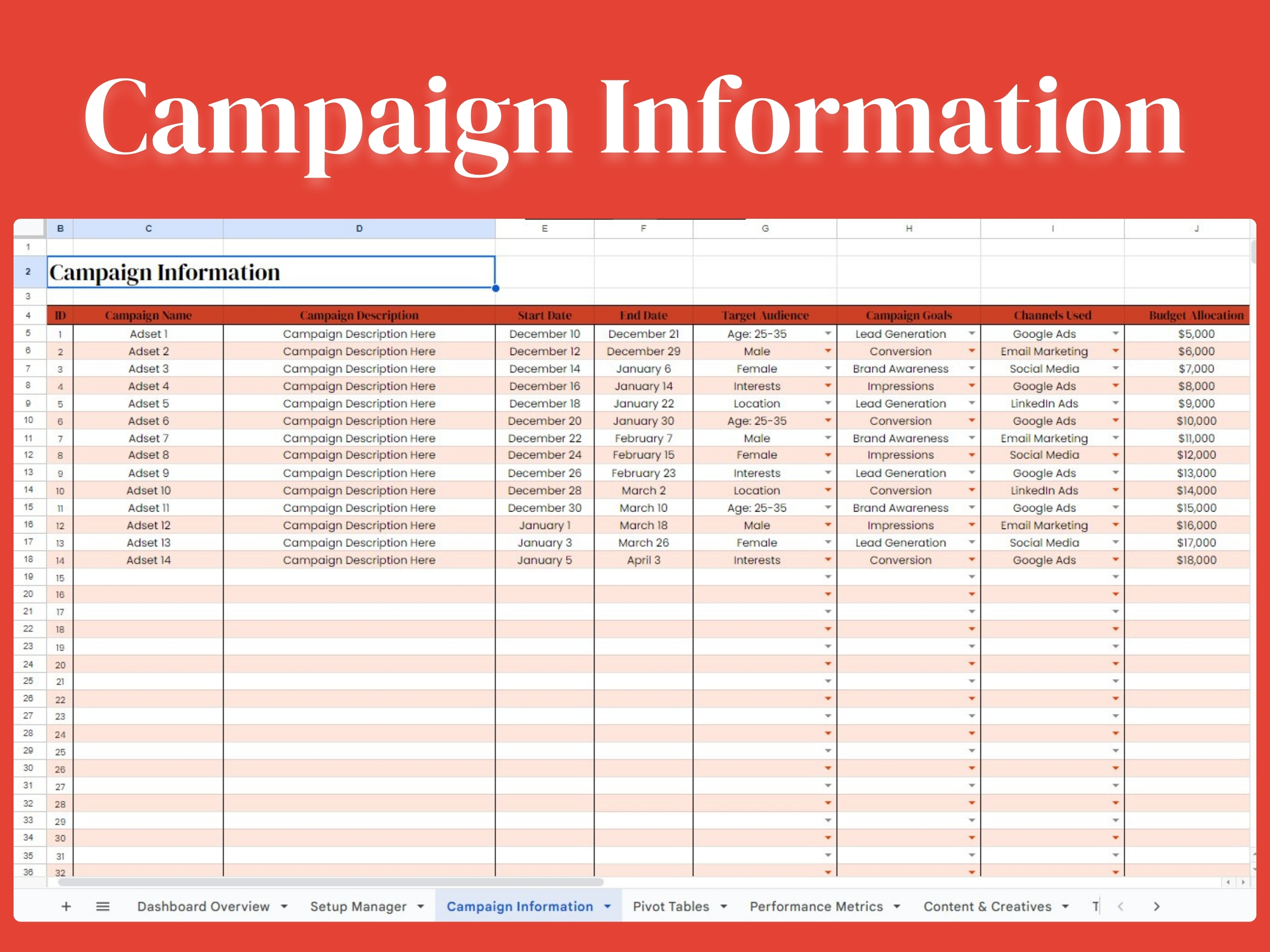 Marketing Campaign Tracker | Digital Marketing Template | Advertising ...