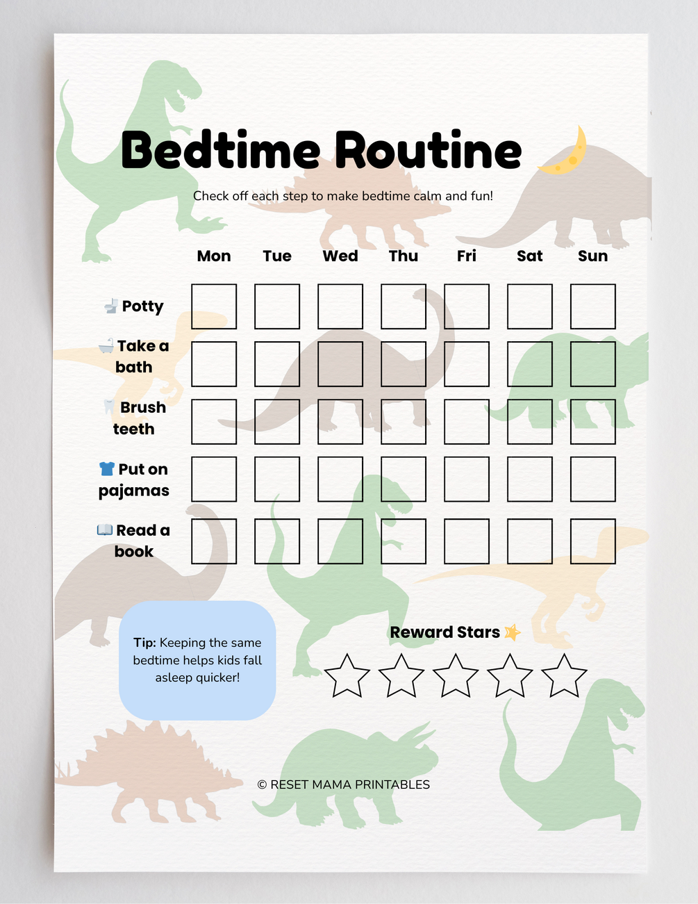 Dinosaur Bedtime Routine Chart 🦖🌙 | Kids Nighttime Checklist Printable