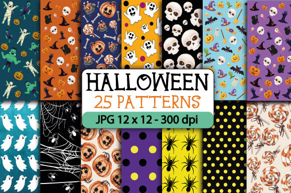 25 Halloween digital paper pattern designs.