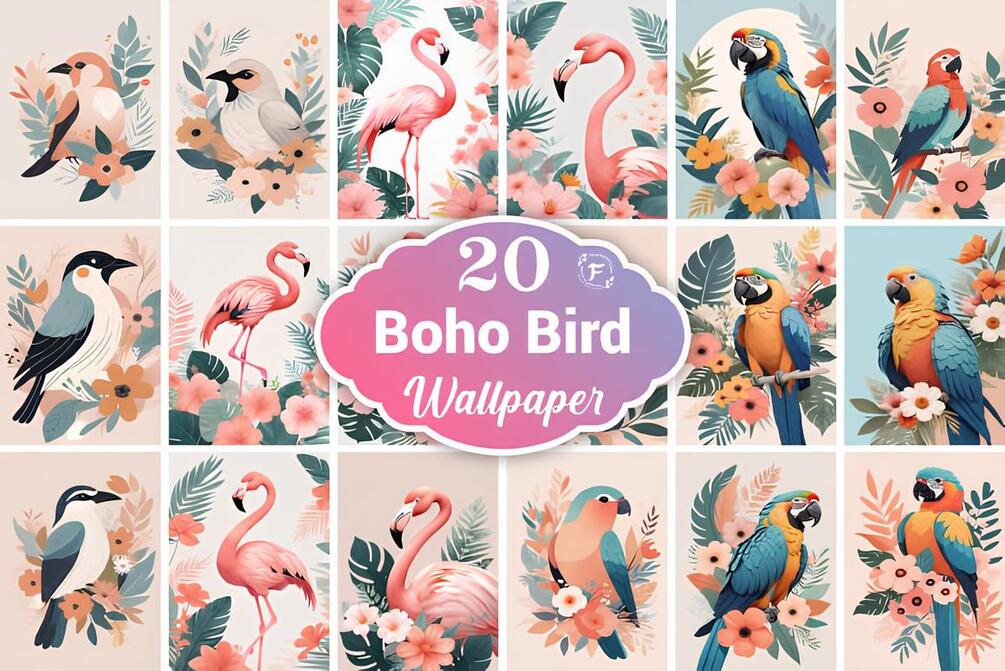 Boho Bird Wallpaper Bundle