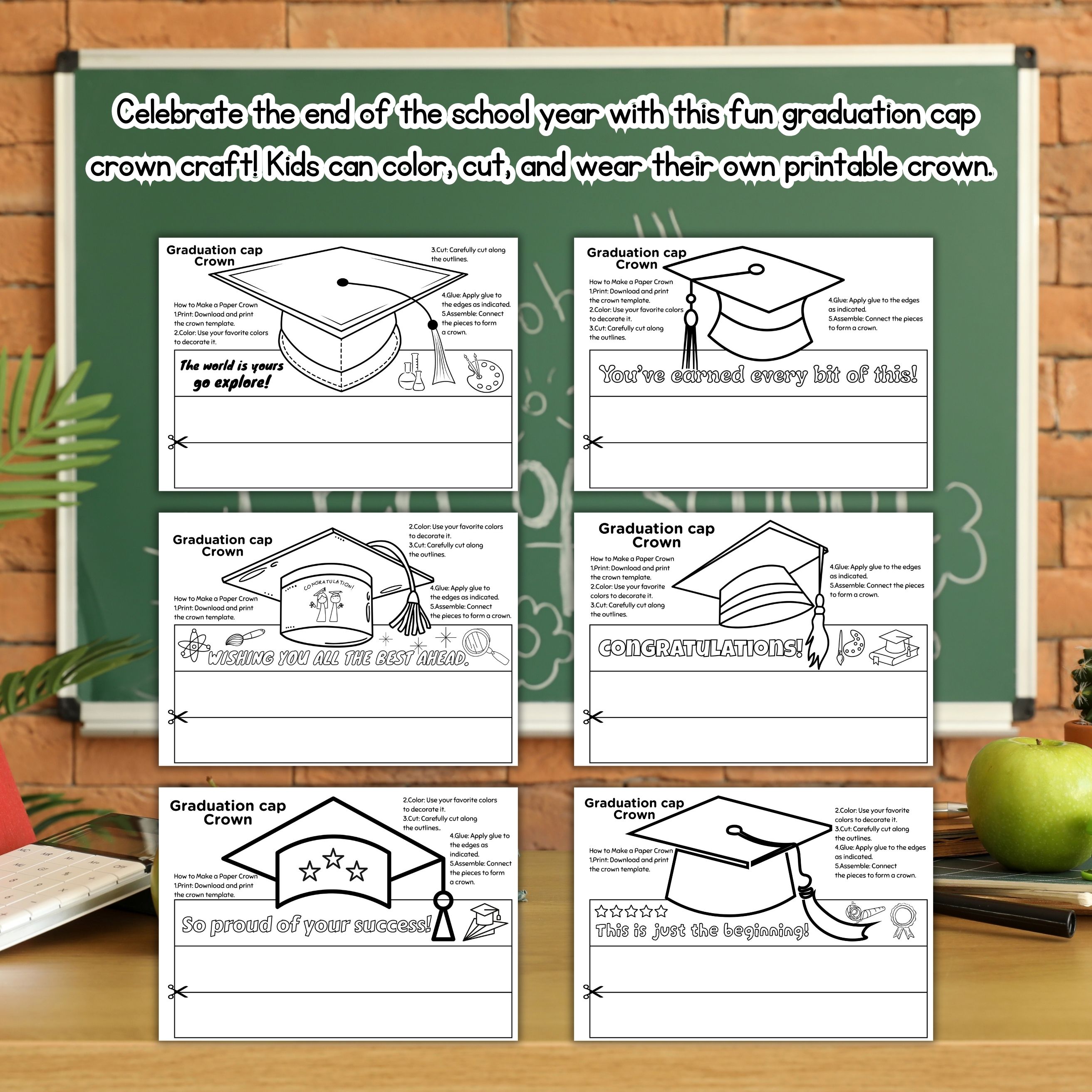 Graduation Cap Crown Craft Template For Kids, End of Year Activity, DIY ...