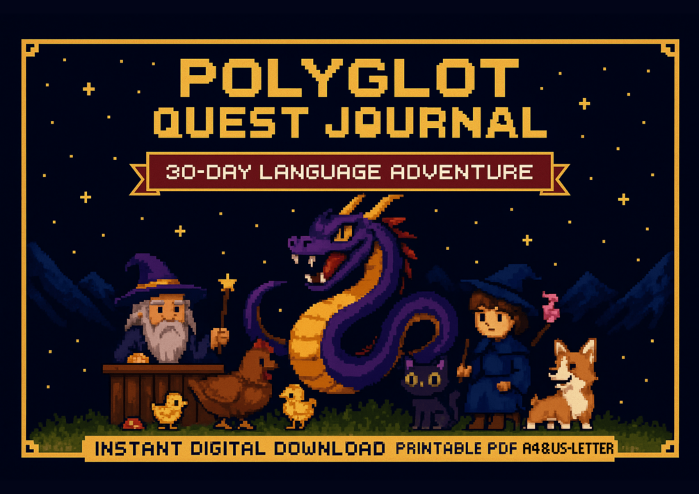 Polyglot Quest Journal — 30-Day Gamified Language Adventure (Printable PDF)