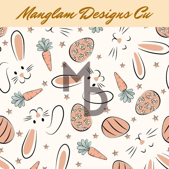 Easter hand drawn bunny seamless repeat pattern, spring carrot egg ...