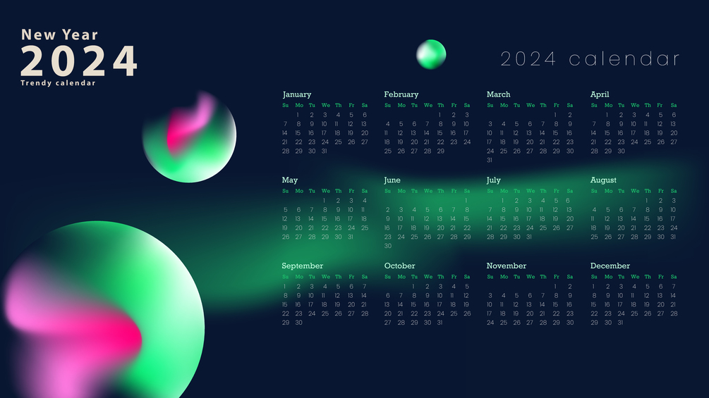 Trendy gradient annual calendar template