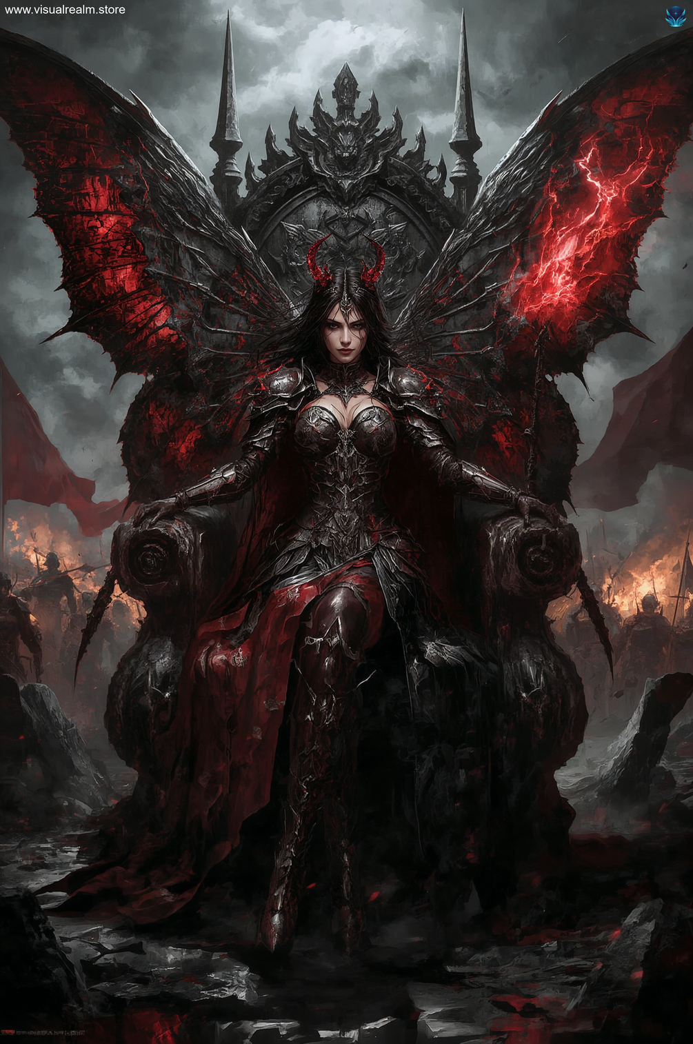 The War Queen on Her Throne of Embers: Premium 4K Art Print