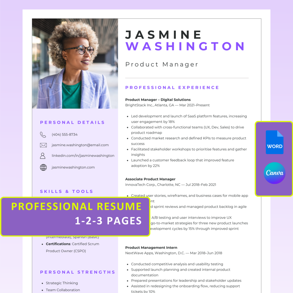 Professional Resume Template Word & Canva | Cover + Reference Letter ...