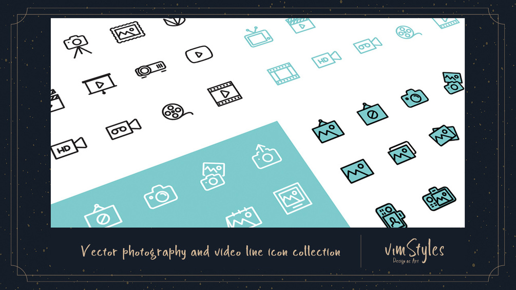 Vector PHOTOGRAPHY and VIDEO line icon symbol collection (4 styles)