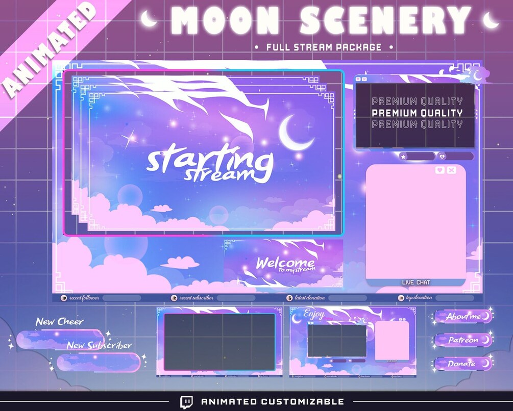 Animated Twitch Stream Overlays in Purple Cloudy Bubble stream overlays ...