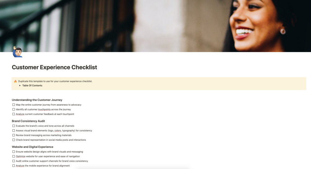 Notion - Customer Experience Checklist Template