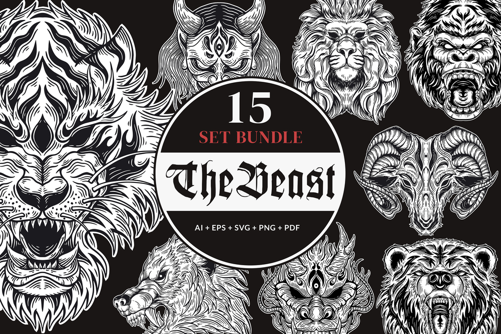 15 Set Bundle Beast Animal and Mask Dark Art Bone Horror Tattoo Beast ...