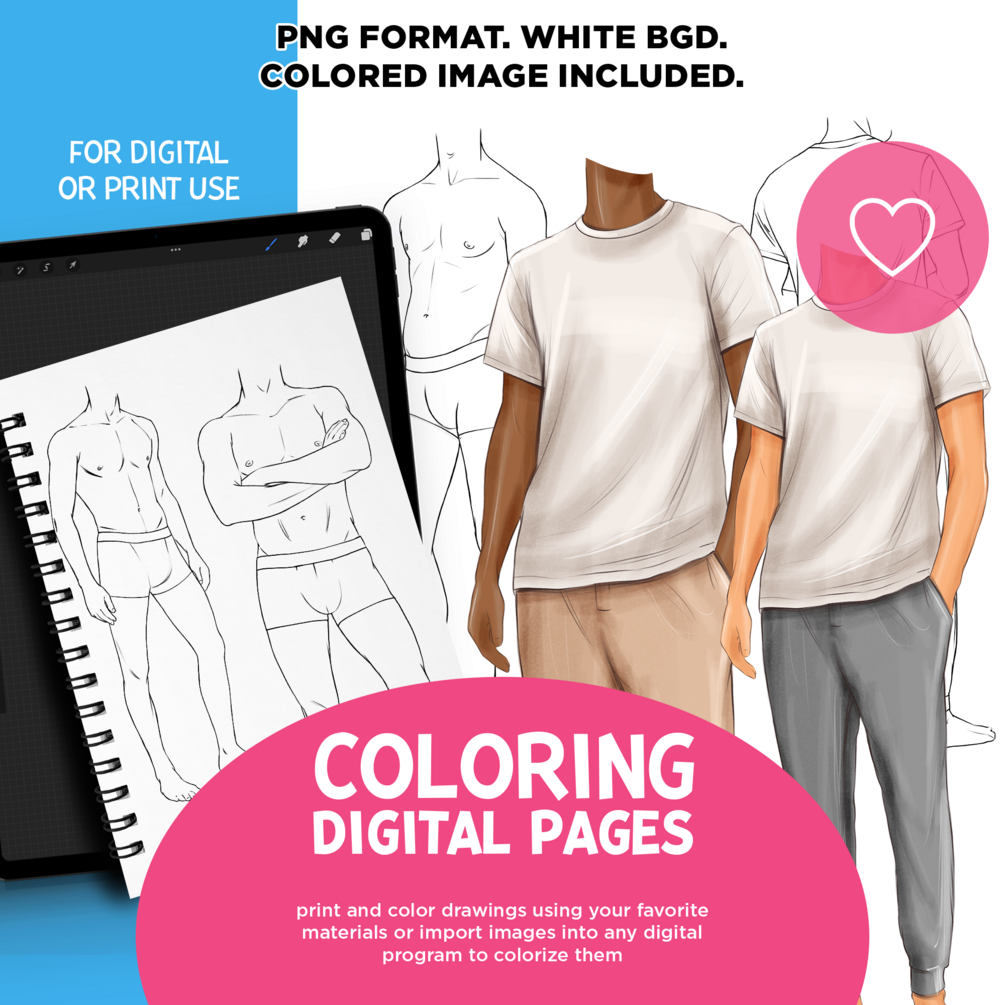 Male Figures Coloring, Coloring Pages, Coloring Book, Procreate ...
