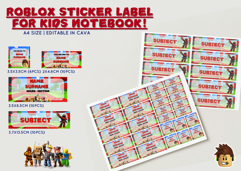 Roblox- Themed Editable Sticker Labels for Kids – Canva Template | A4 ...