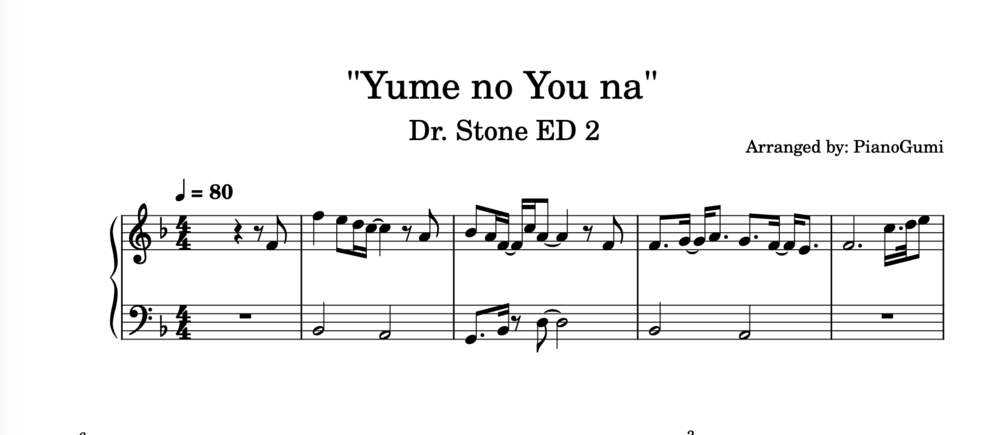 Dr. Stone ED 2 - "Yume no You na" - EASY Piano Sheet Music