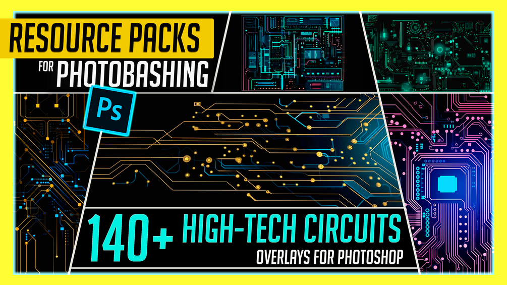 PHOTOBASH 140+ High-Tech Circuits Overlay Effects Resource Pack Photos ...