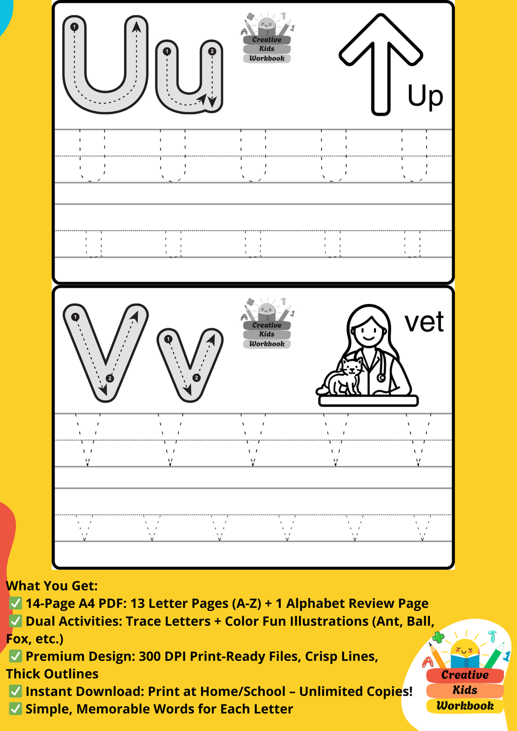 High-Quality Alphabet Tracing Workbook (A-Z) – 14 Printable A4 ...