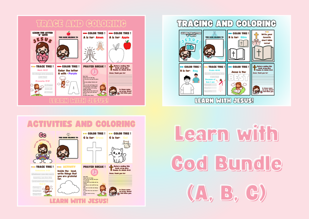 Christian Coloring Book for Kids – Learn with God Bundle (A, B, C) | 60 ...