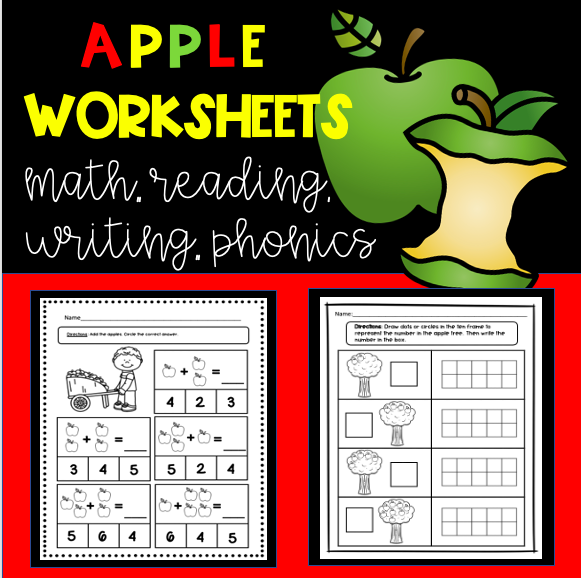 Apple Theme Worksheets for PreK Kindergarten Math Phonics Reading Writing
