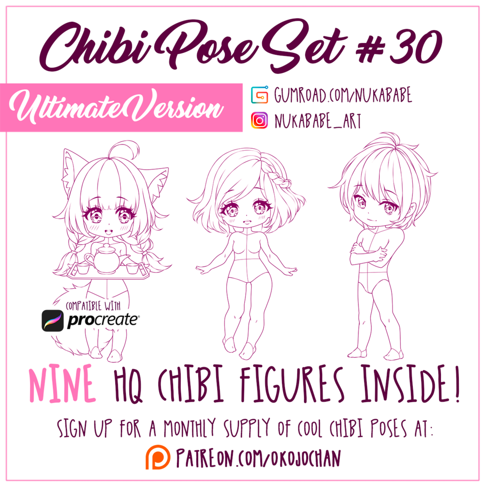 Procreate Chibi Base Set #30 - Procreate Stamps - PNG Poses