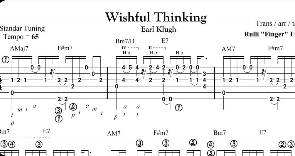 Earl Klugh - Wishful Thinking Solo Classical Jazz Guitar Tabs