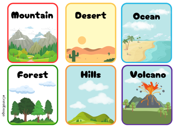 Digital/PDF Printable Landforms Flash Cards for Kids
