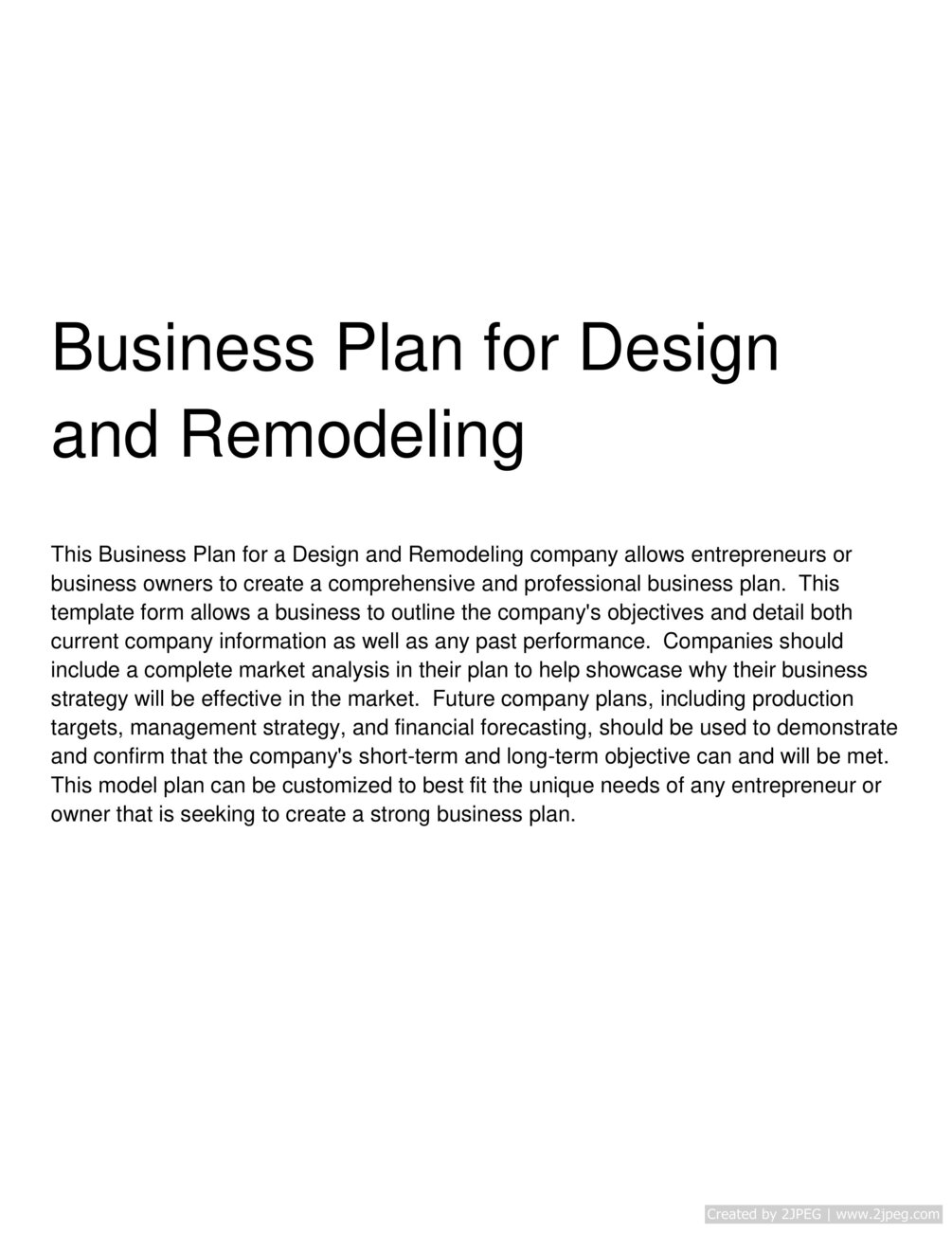 Business Plan for Design and Remodeling