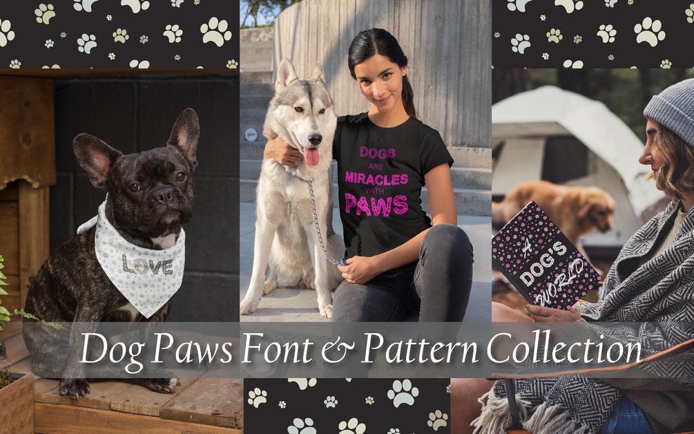Dog/Animal Paws Decorative Font and Pattern Collection