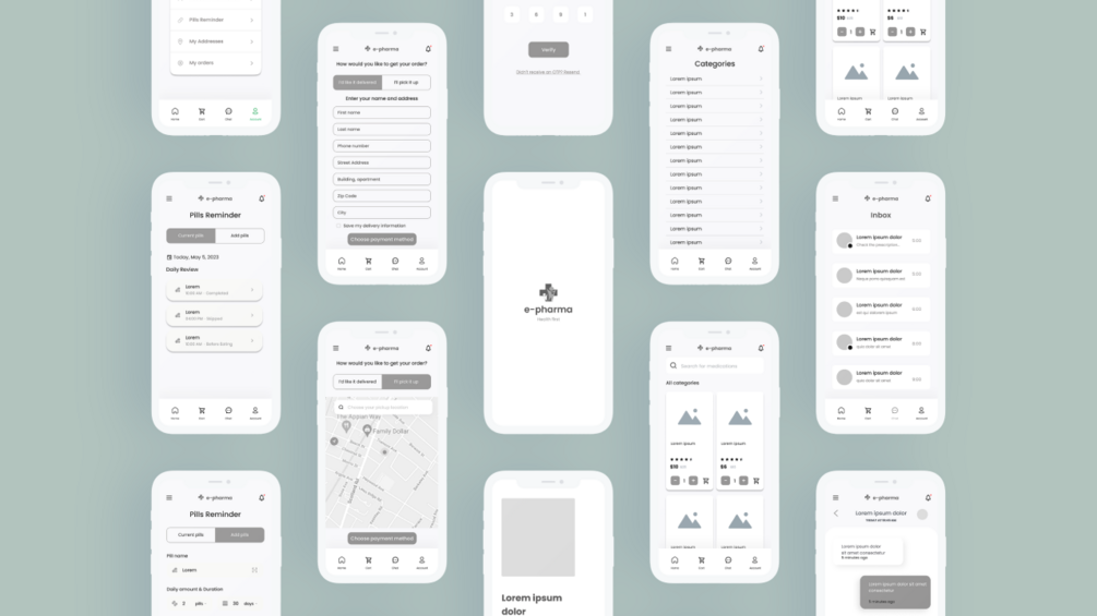 e-commerce Pharmacy iOS app wireframe
