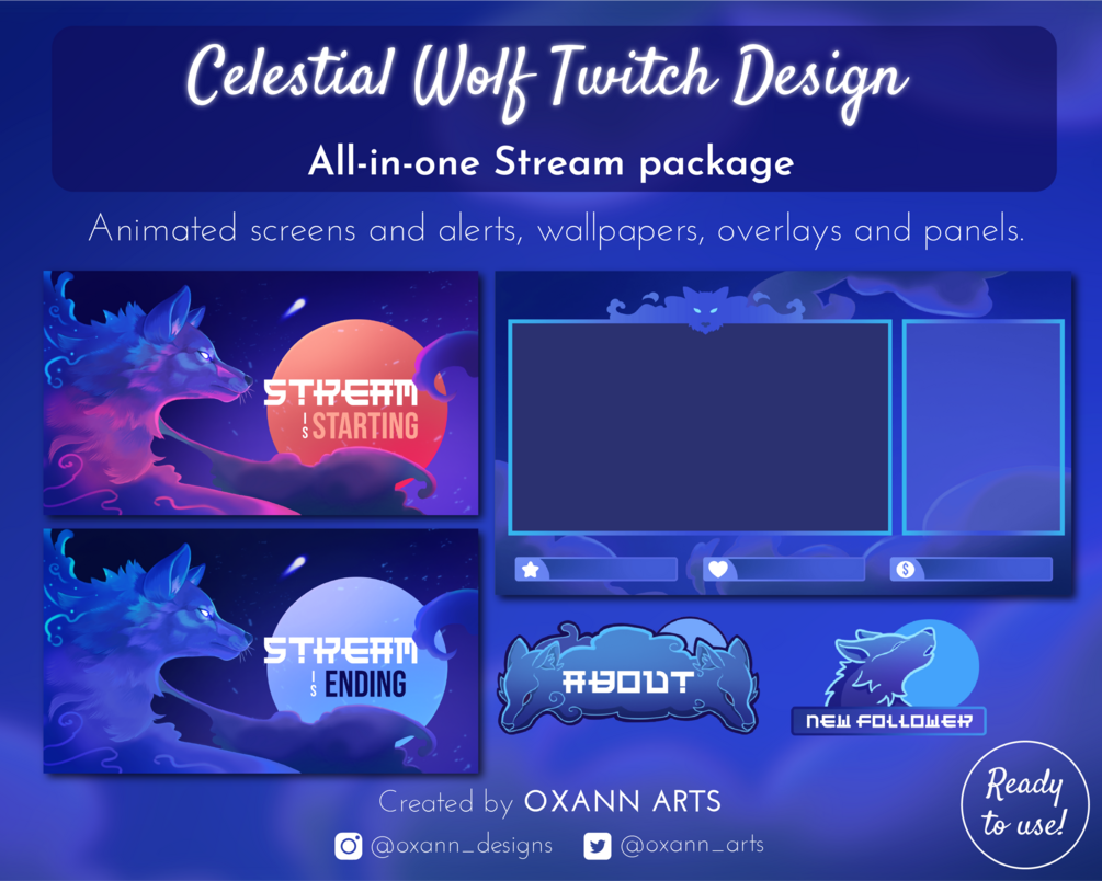 CELESTIAL WOLF (BLUE Edition) - All-in-one animated Stream Package ...