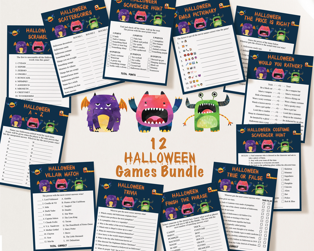 12 Halloween Games Bundle Printables