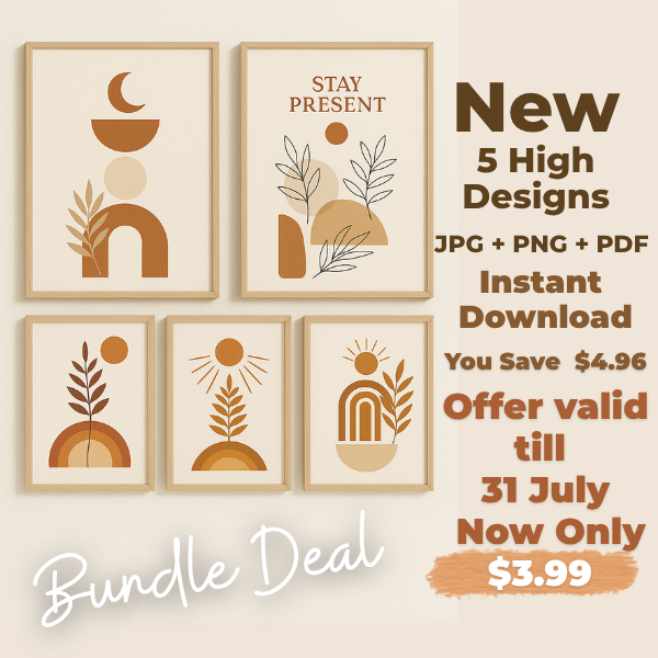 Boho Arch & Sun Wall Art | Botanical Minimalist Printable Poster ...