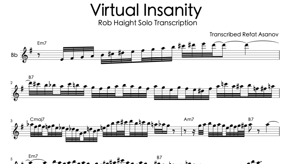Rob Haight - "Virtual Insanity" Tenor Saxophone Transcription