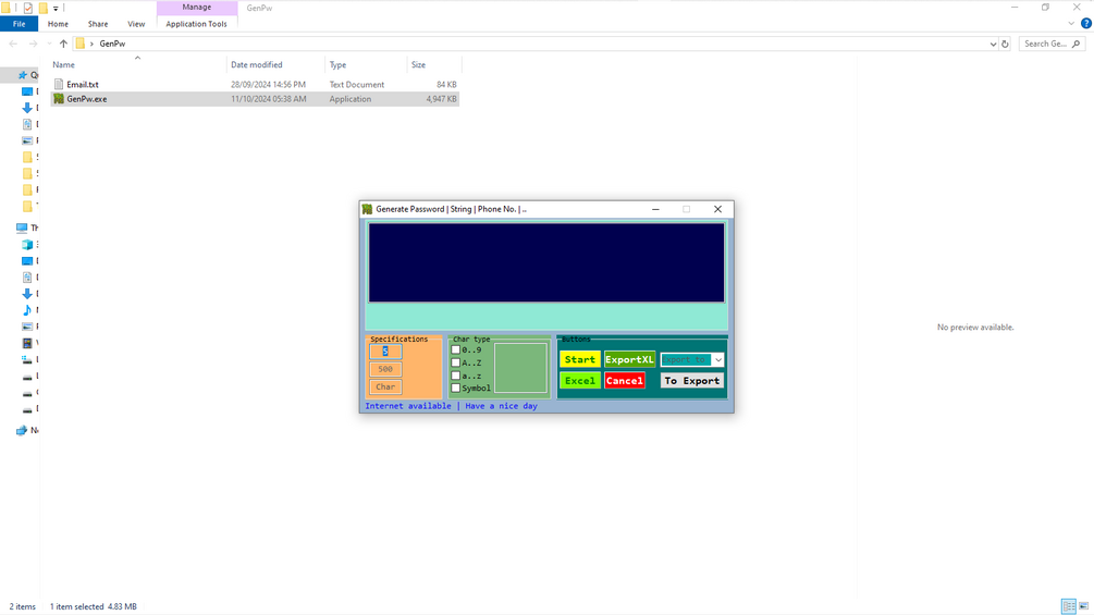 Tool Generate String, email, password,.. and Find PassWord Excel