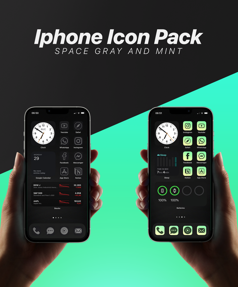 Iphone Icon Pack: Space Gray and Mint
