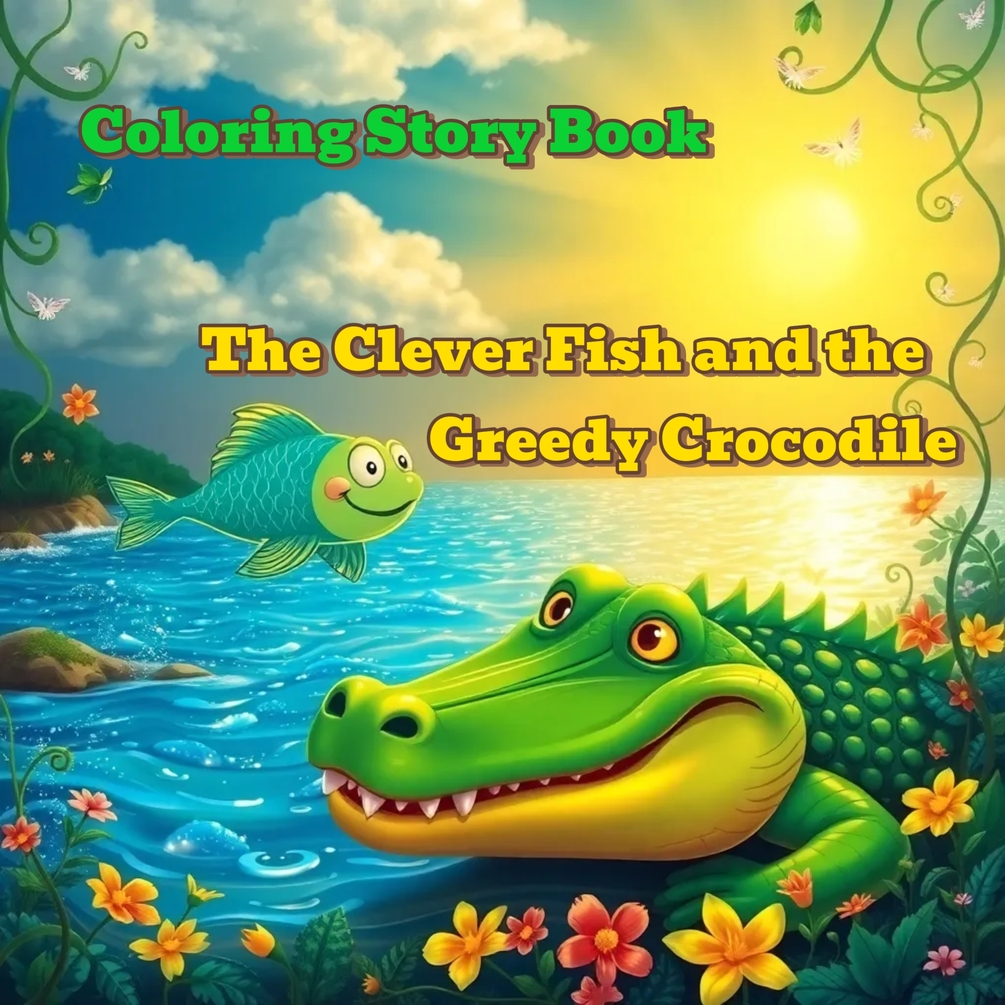 The Clever Fish and the Greedy Crocodile: A Printable Story Coloring Book