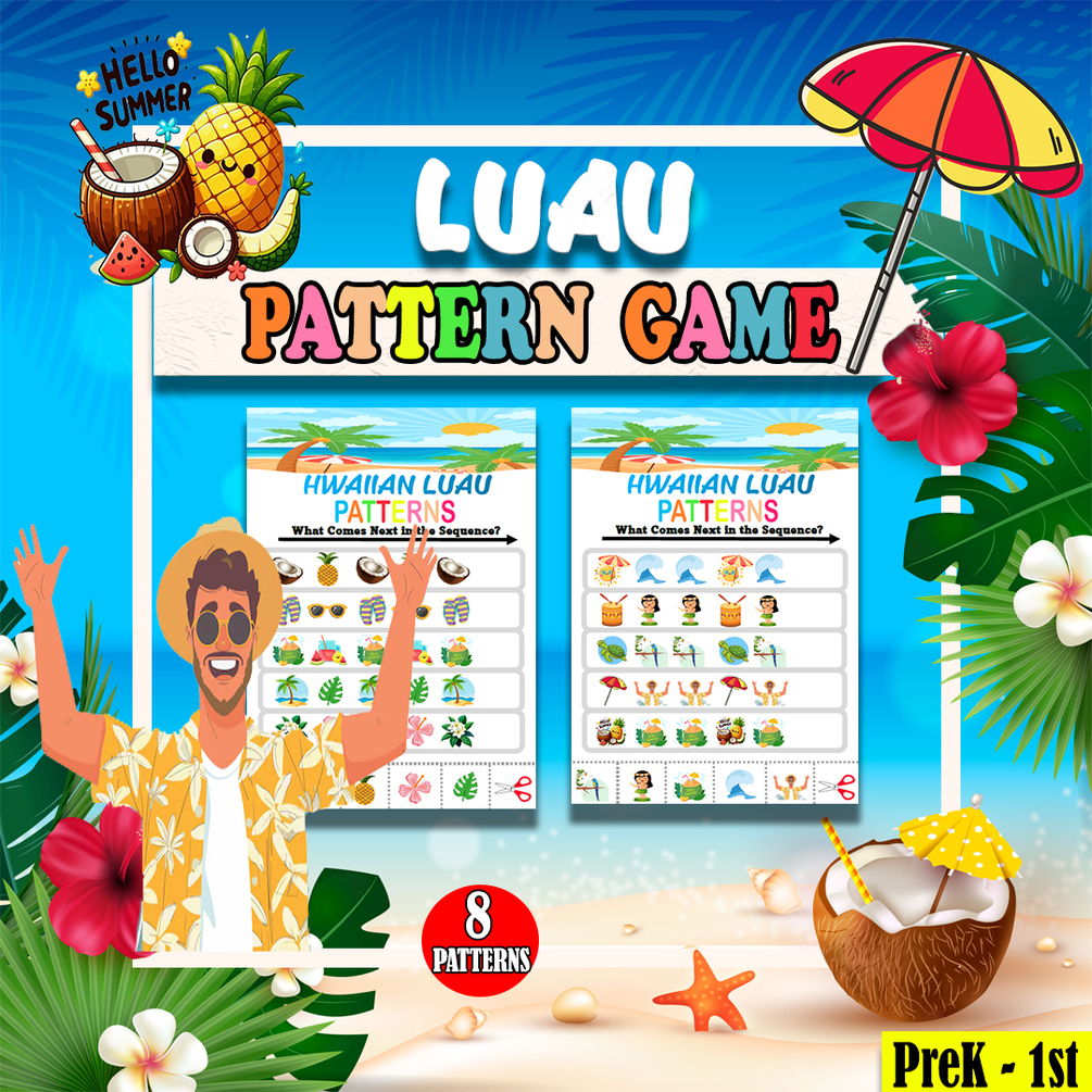 Hawaiian Luau Worksheets Finish the Pattern Puzzle Aloha Summer Fun ...