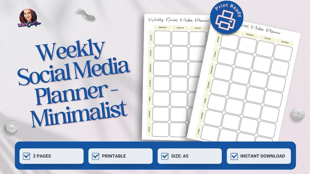 Weekly Social Media Planner - Minimalist - Digital Download, Printable PDF