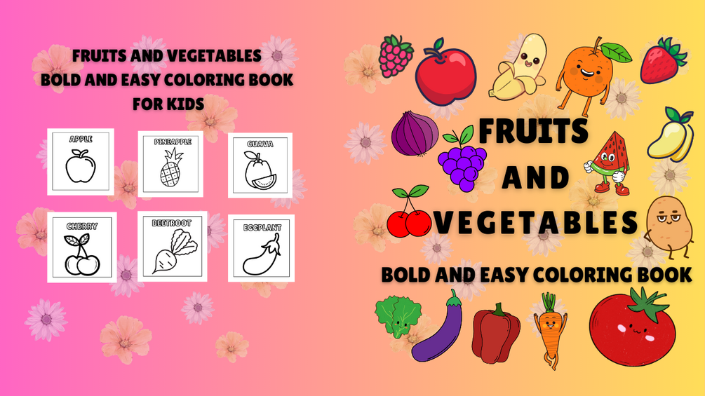 Fruits and vegetables bold and easy coloring book for kids.