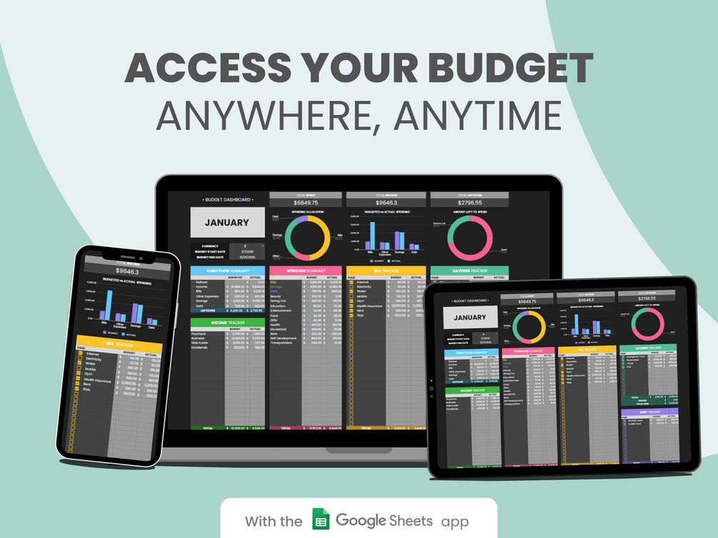 ADHD Digital Planner | Google Sheets Monthly Budget & Bill Tracker with ...