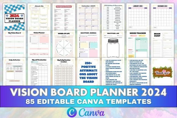 Canva Editable Vision Board Planner 2024