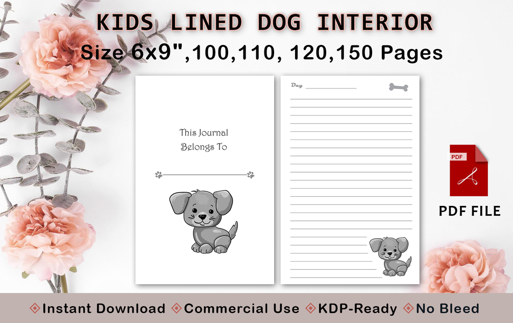 KDP Interiors Download, Kids Cute Dog Lined Journal Paper, PDF Template ...