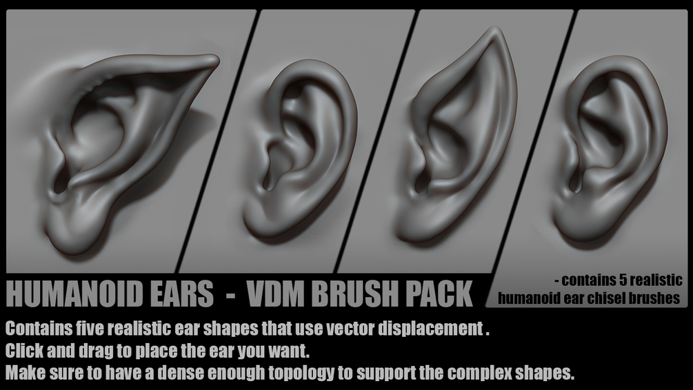 Humanoid ear VDM brush for Zbrush