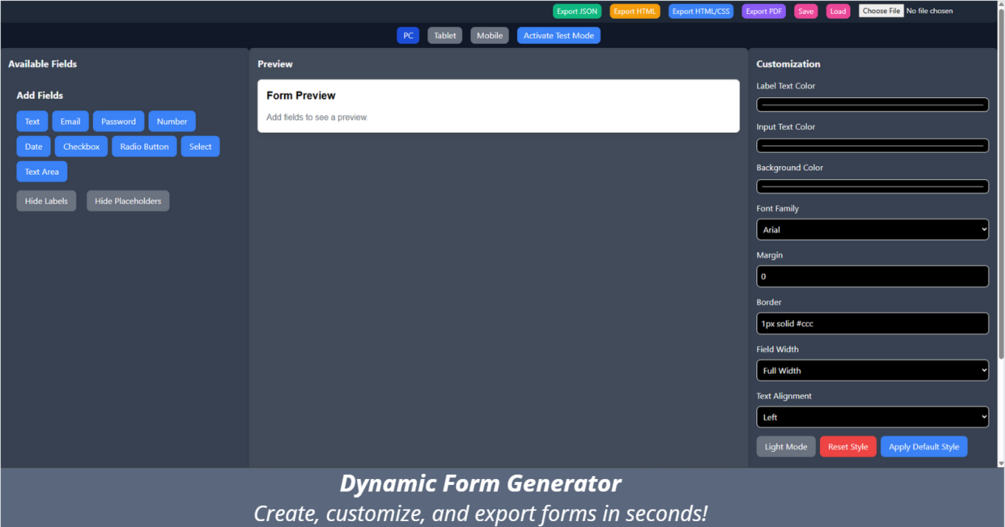 Dynamic Form Generator – Lite (Export only)