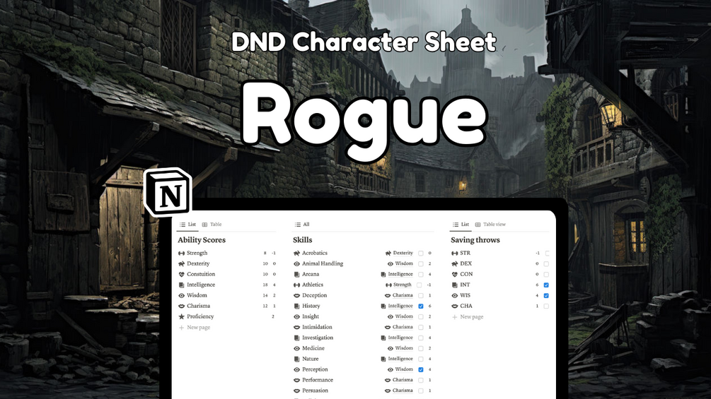 D&D 5e Rogue Character Sheet Template